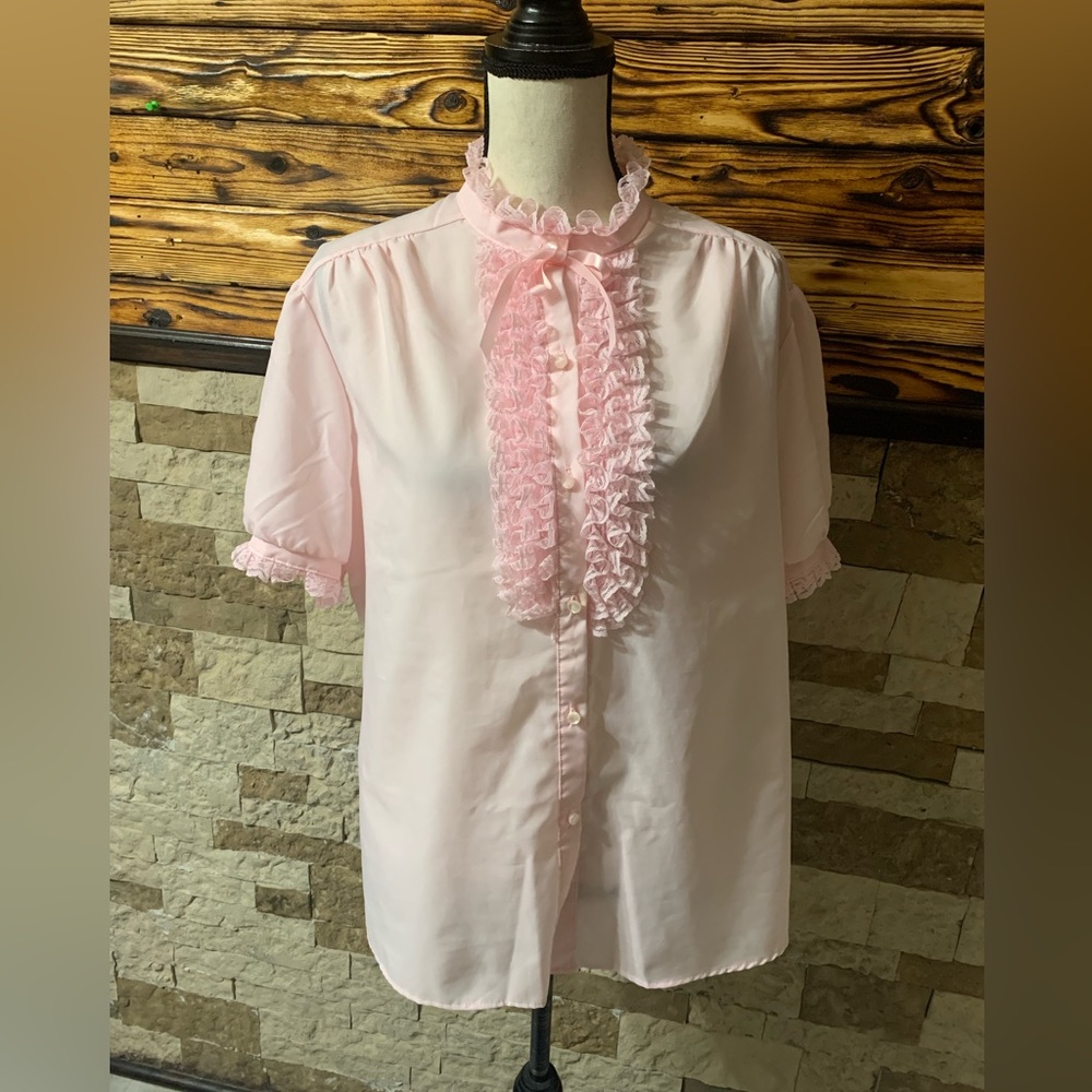 Vintage Blush Pink Ruffled Top 80’s Button Down Union… - Gem